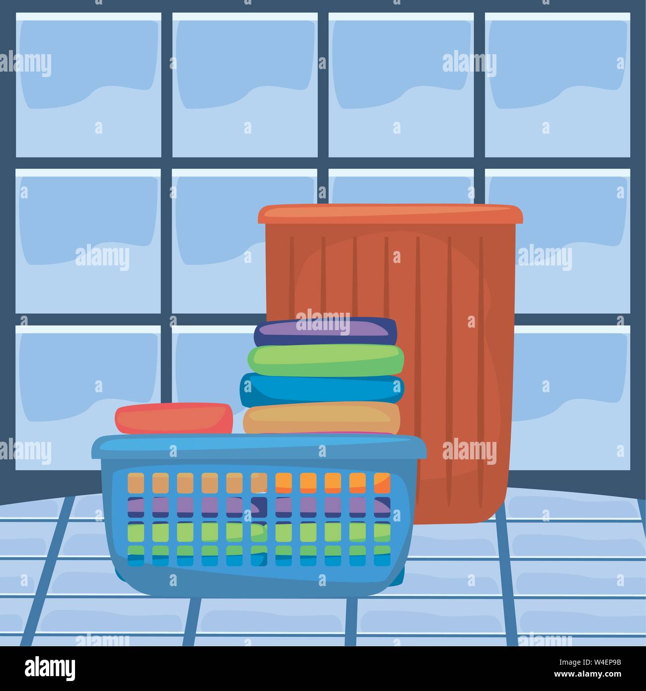 bucket basket clothes laundry cleaning products and supplies vector ...