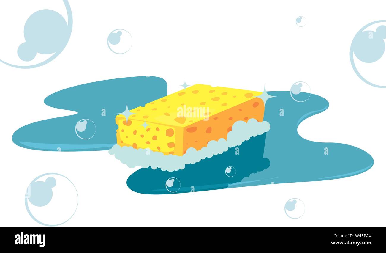 sponge bubbles cleaning products and supplies vector illustration Stock ...