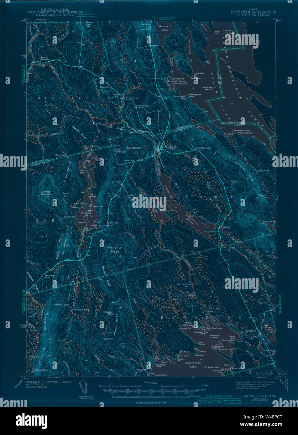 Maine USGS Historical Map Danforth 306534 1943 62500 Inversion ...