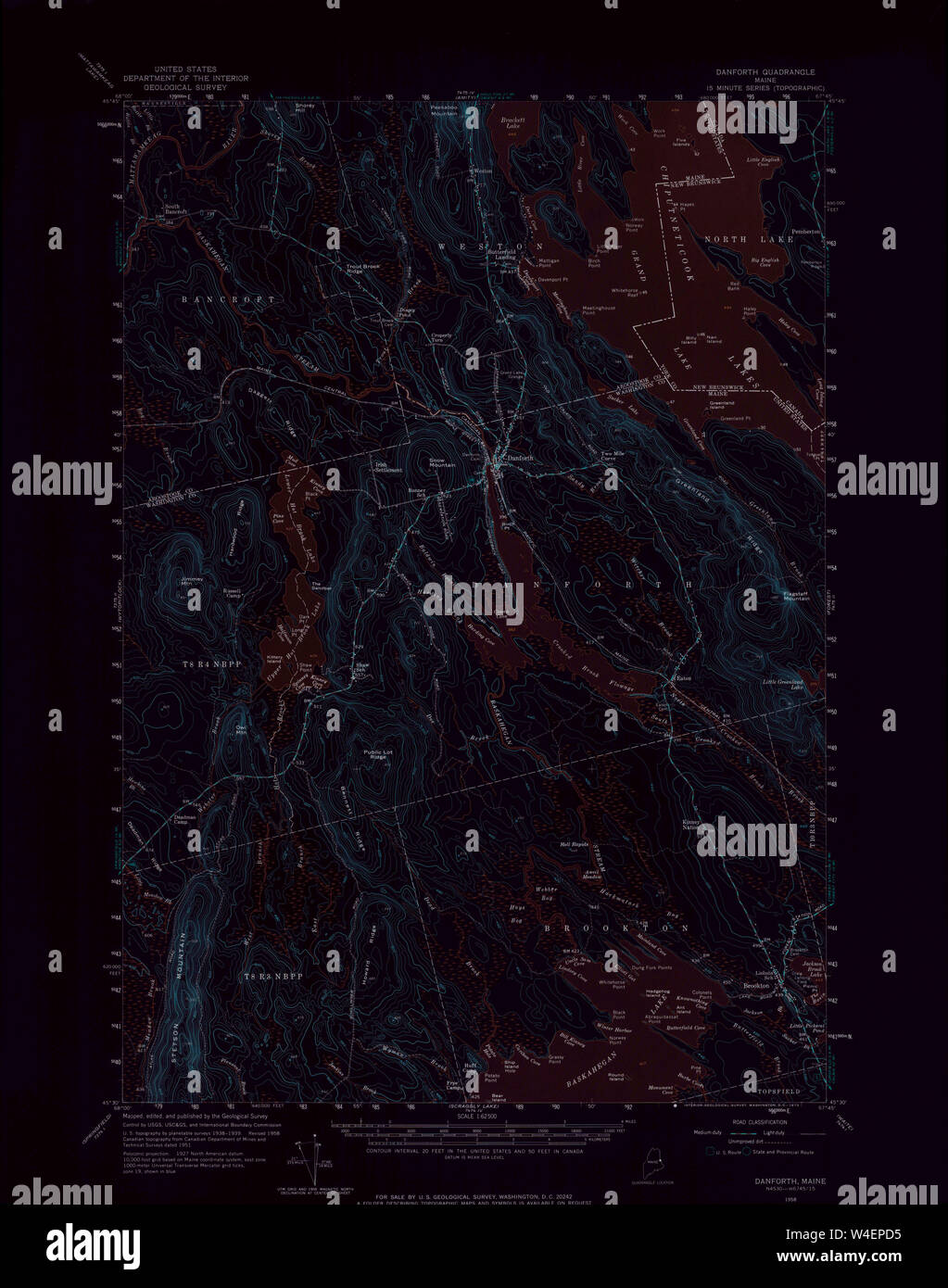 Maine USGS Historical Map Danforth 306535 1958 62500 Inversion ...