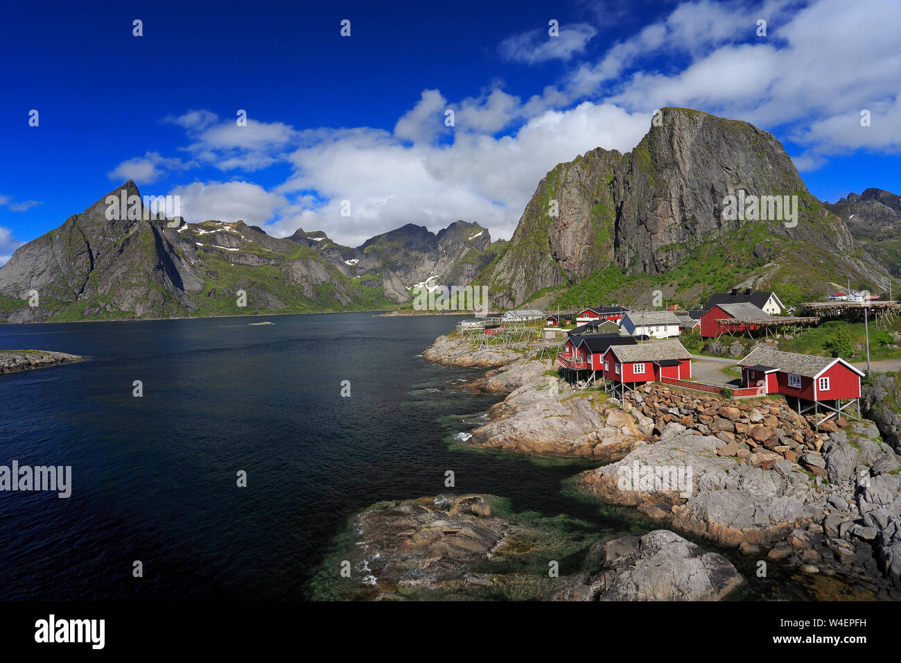 Traditional red colorful Norwegian fishing houses, Lofoten Islands in ...