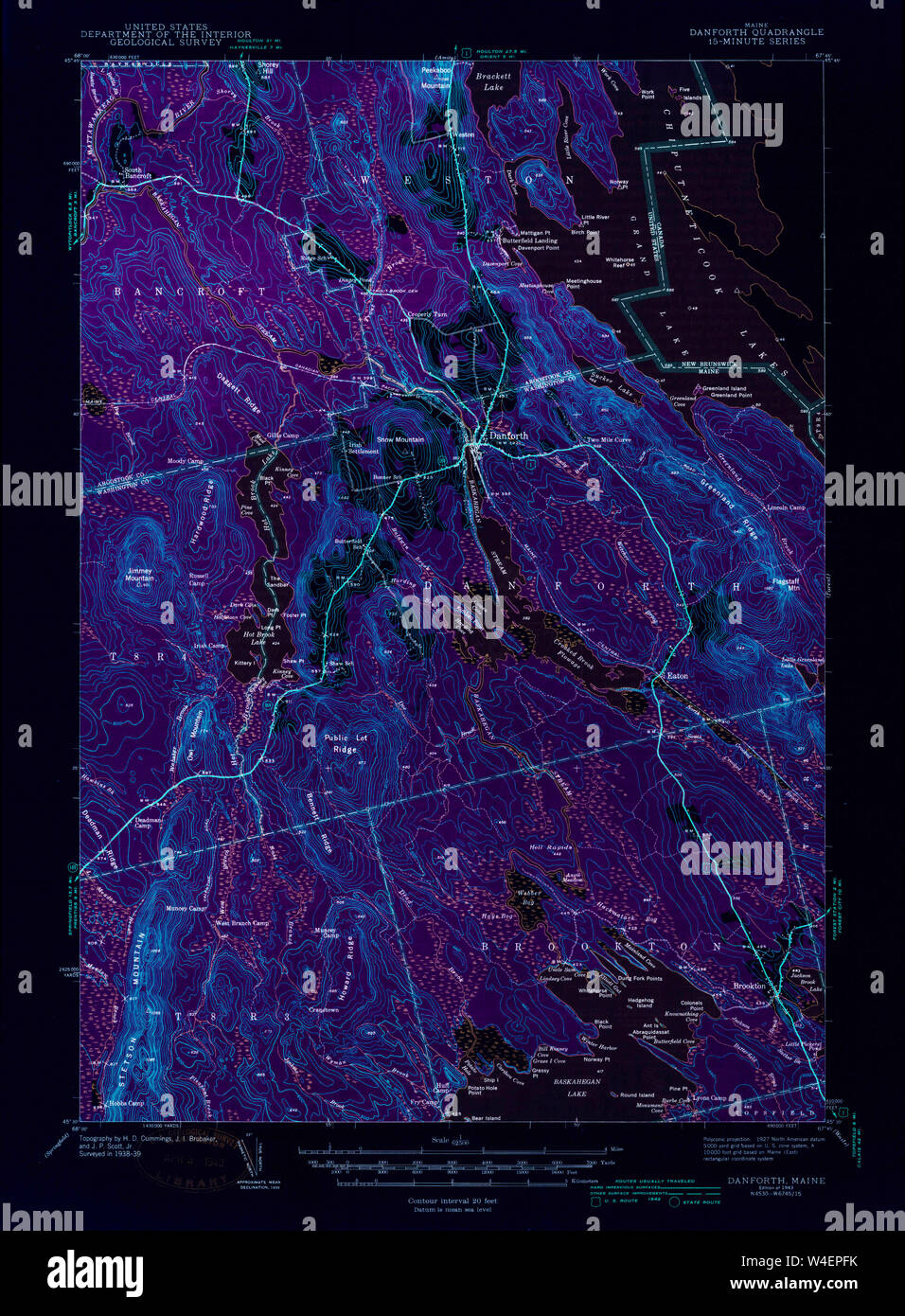 Maine USGS Historical Map Danforth 460345 1943 62500 Inversion ...