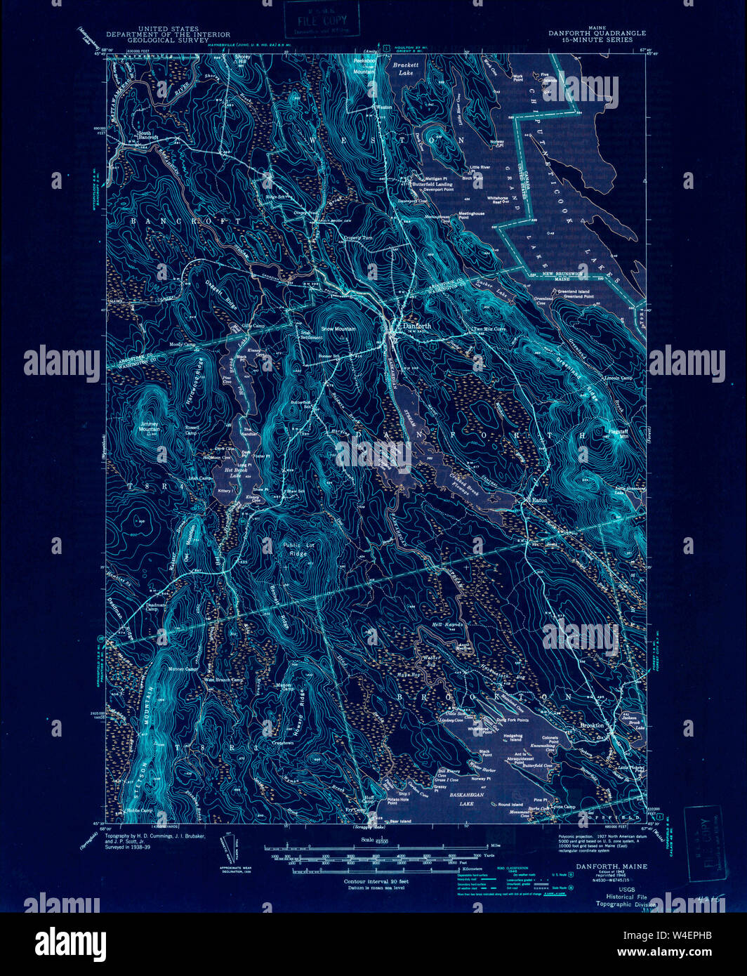 Maine USGS Historical Map Danforth 460346 1943 62500 Inversion ...