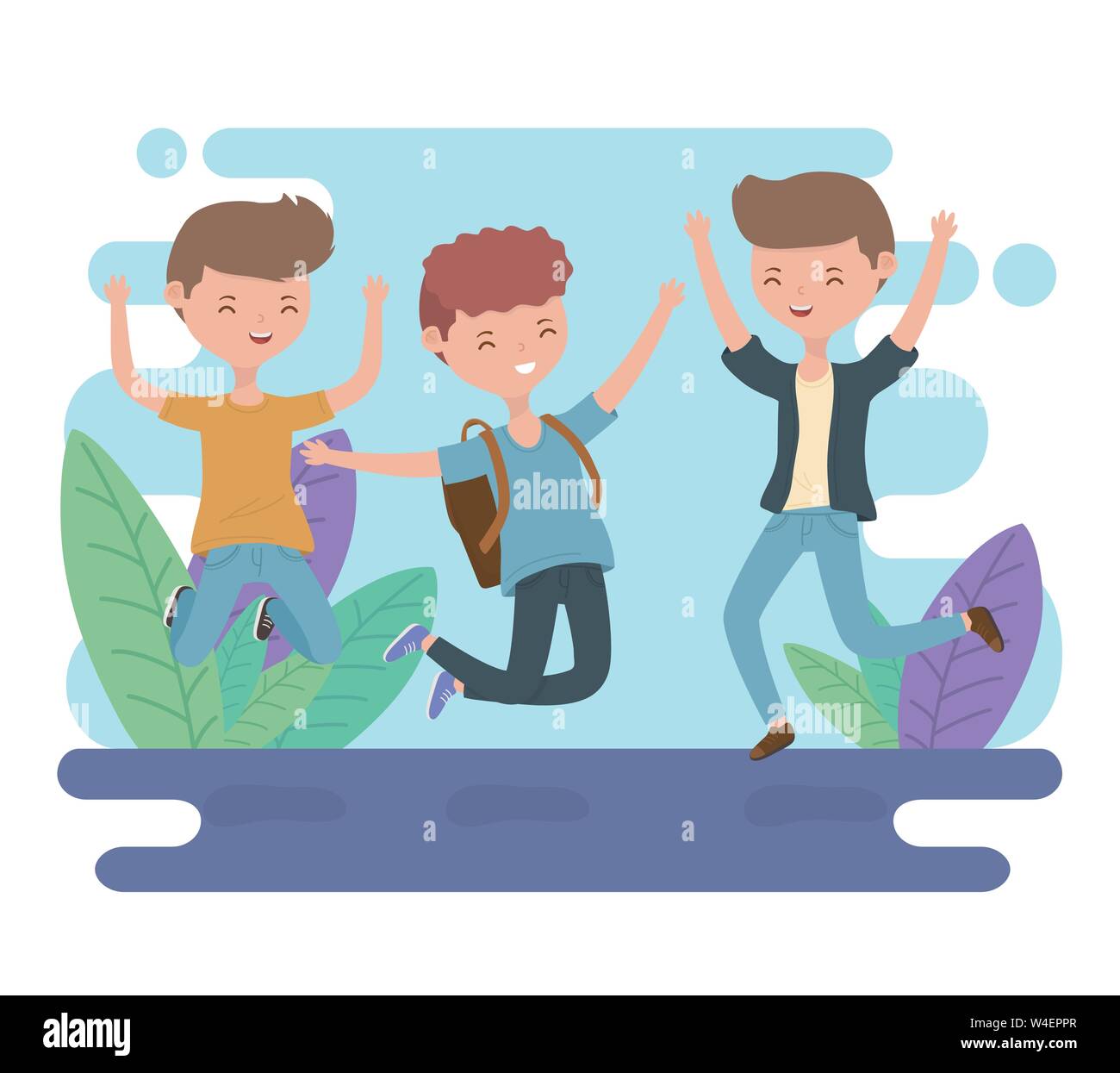happy young men celebrating jumping characters vector illustration ...