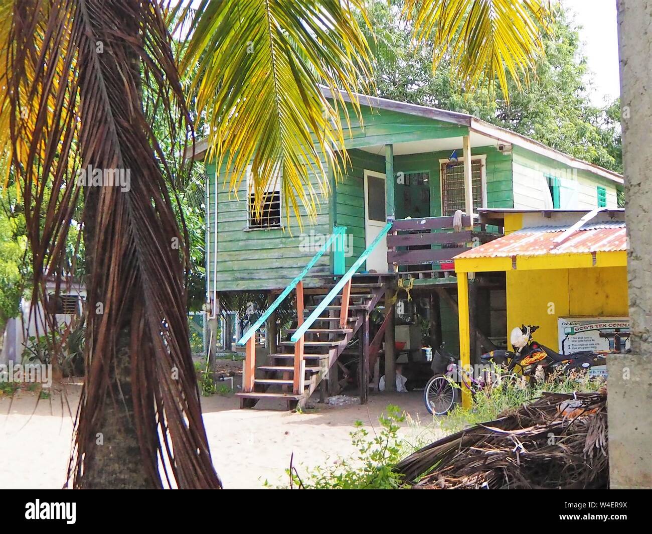 Houses and shops in the town centre in Placencia, belize, caribbean ...