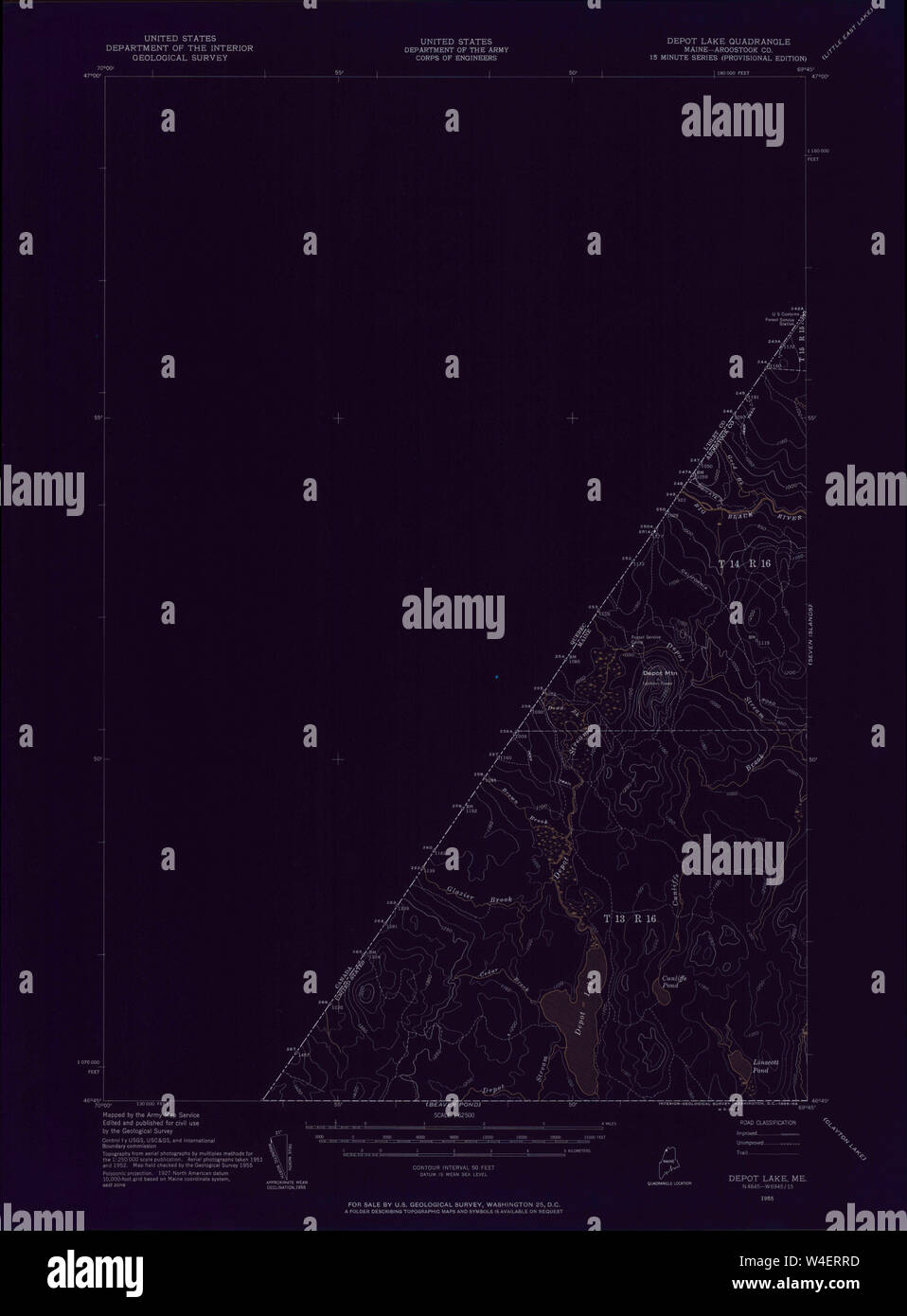Maine USGS Historical Map Depot Lake 306539 1955 62500 Inversion ...