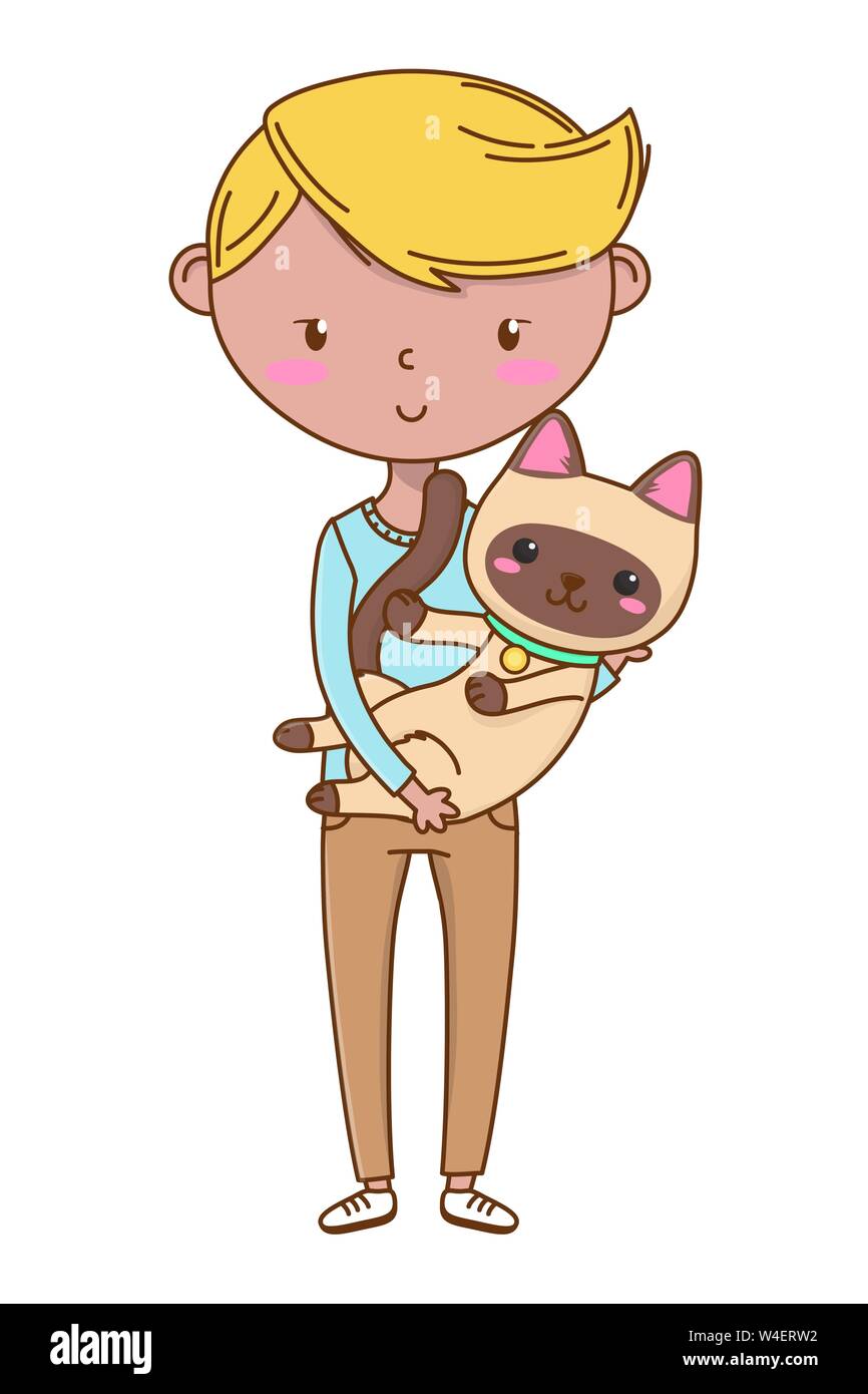 Boy with cat cartoon design, Mascot pet animal domestic cute life ...