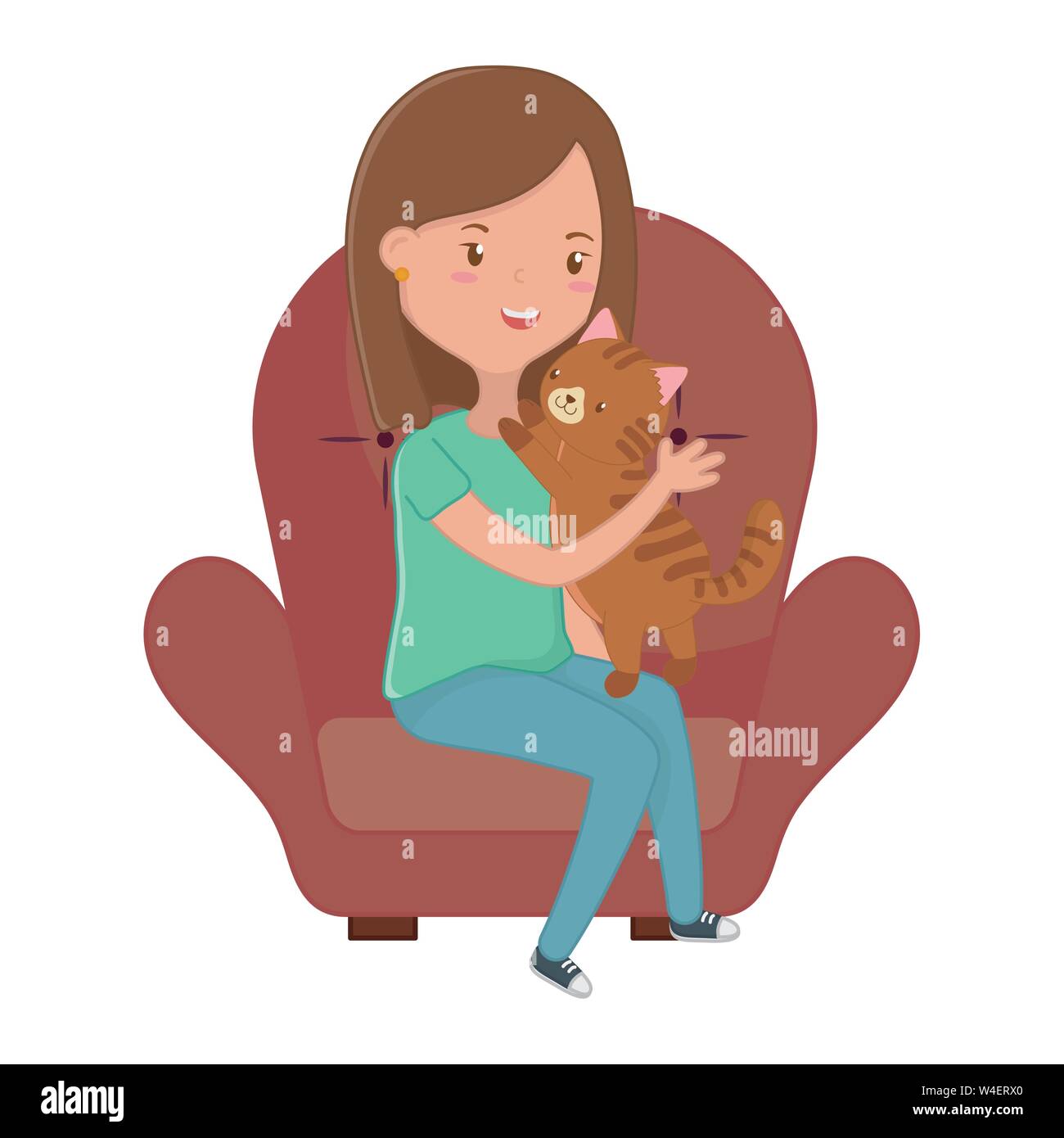 Girl with cat cartoon design, Mascot pet animal domestic cute life ...