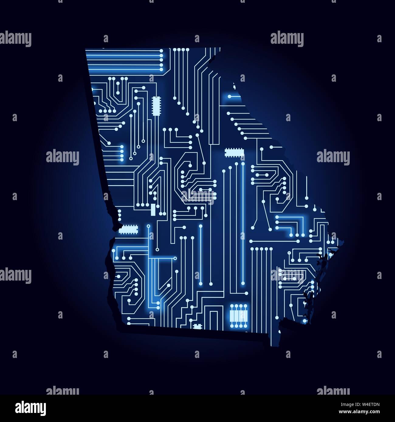 Contour map of Georgia with a technological electronics circuit. USA ...
