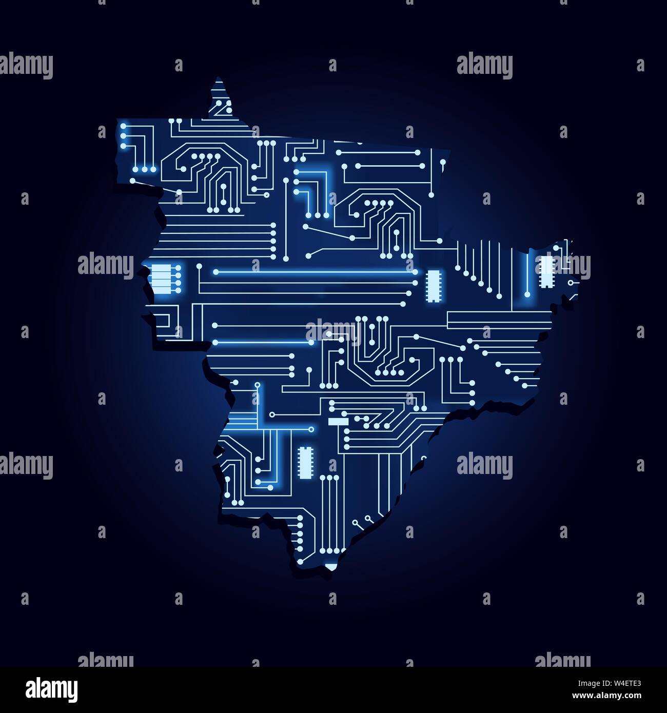 Contour map of Midwest of Brazil with a technological electronics ...