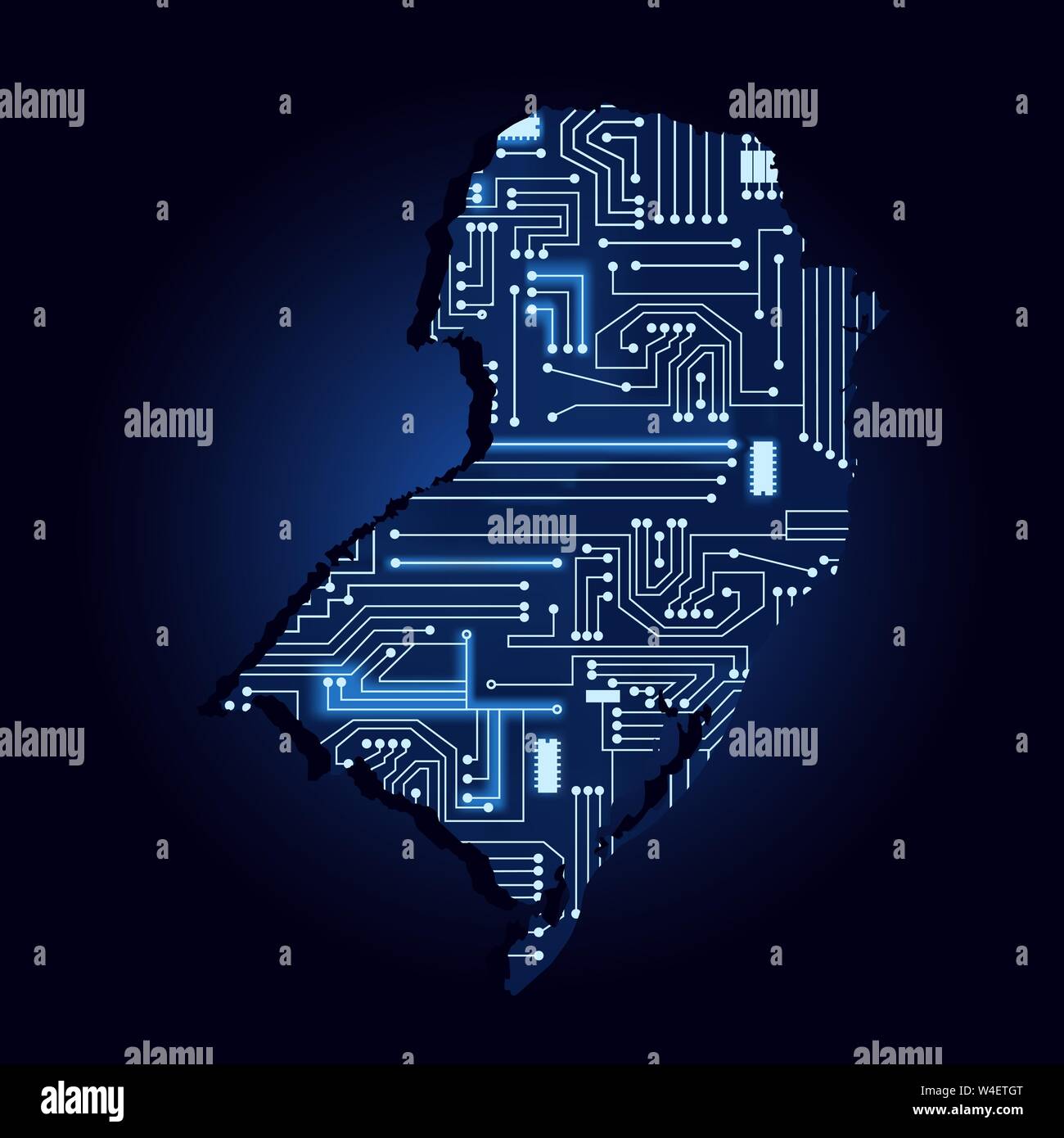 Contour map of South of Brazil with a technological electronics circuit ...