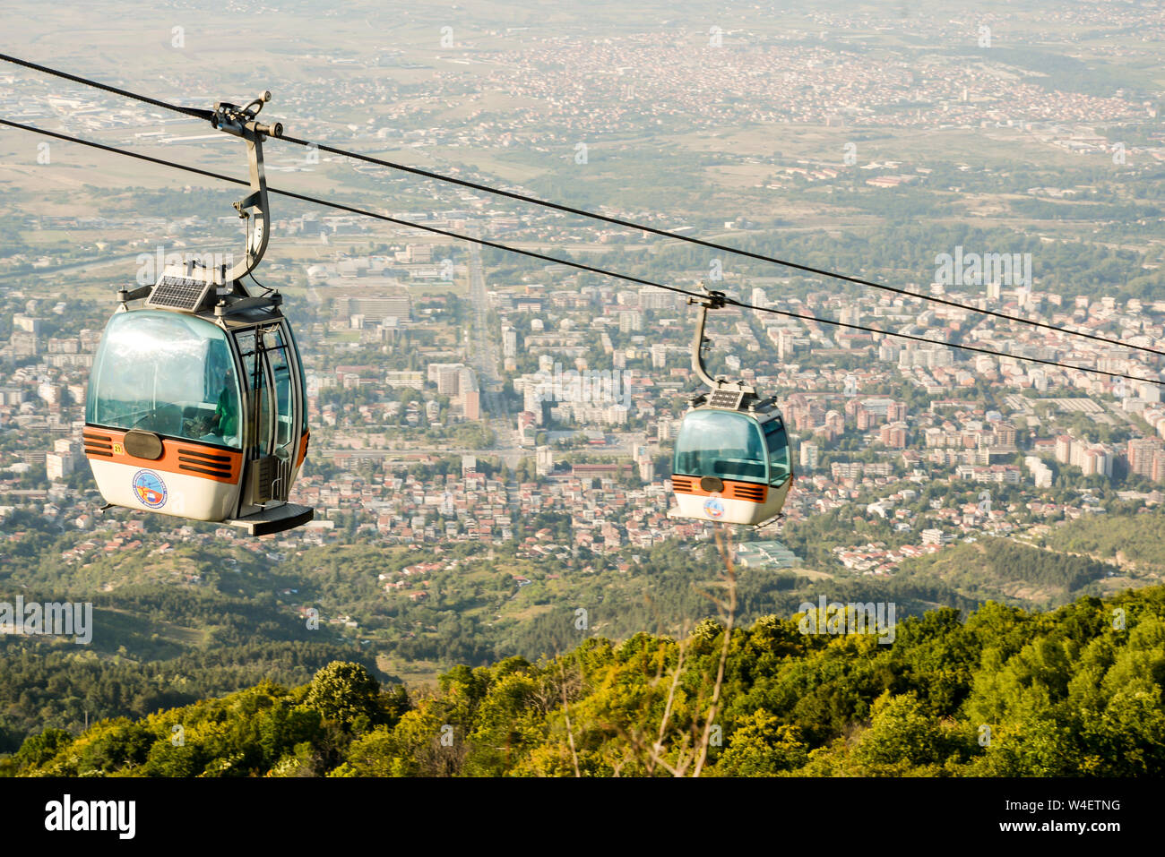 Cable cars climb up to Millennium Cross,Vodno Mountain,overlooking ...
