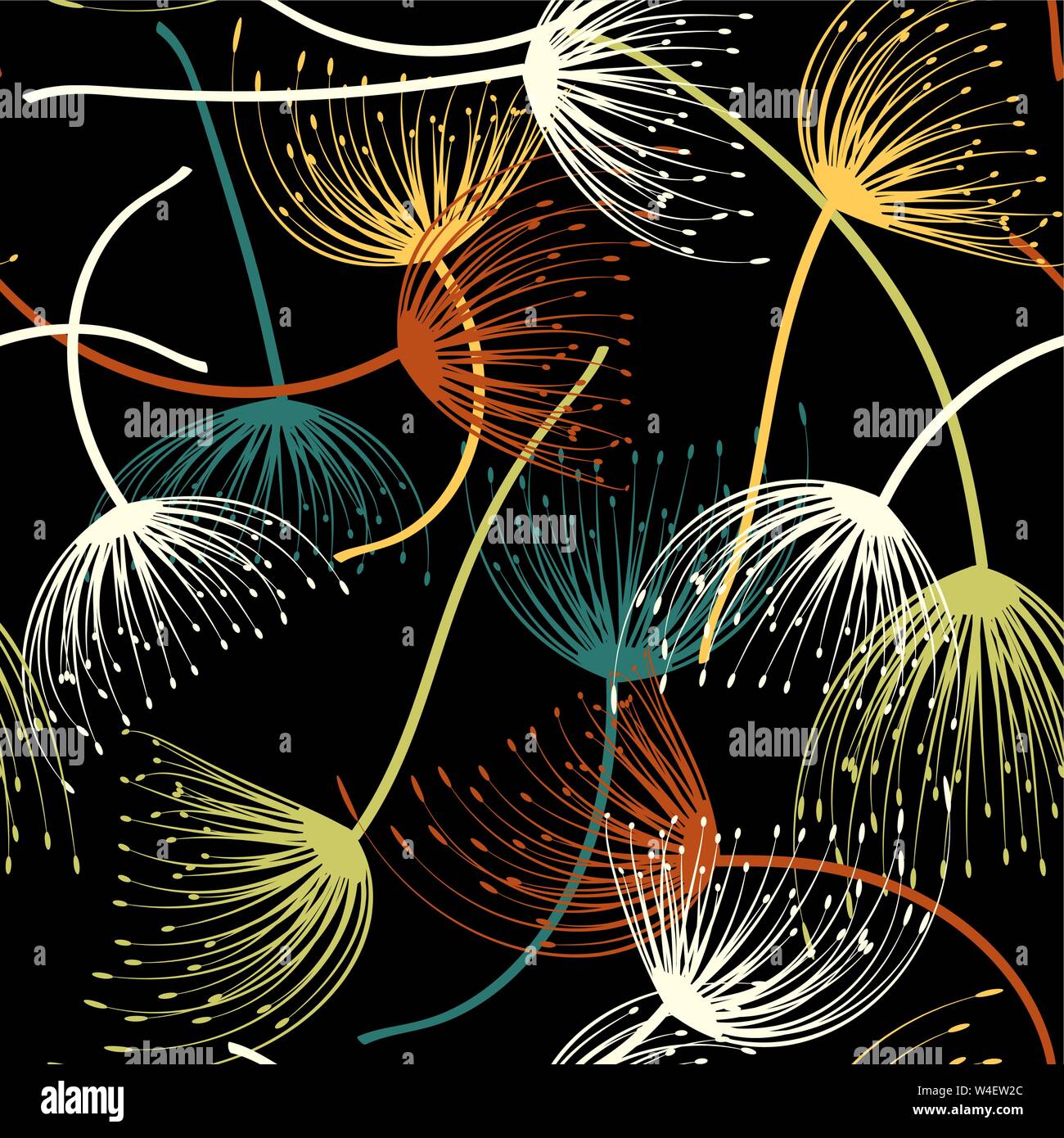 Seamless pattern. Flying of dandelion seeds. Stylish repeating texture ...