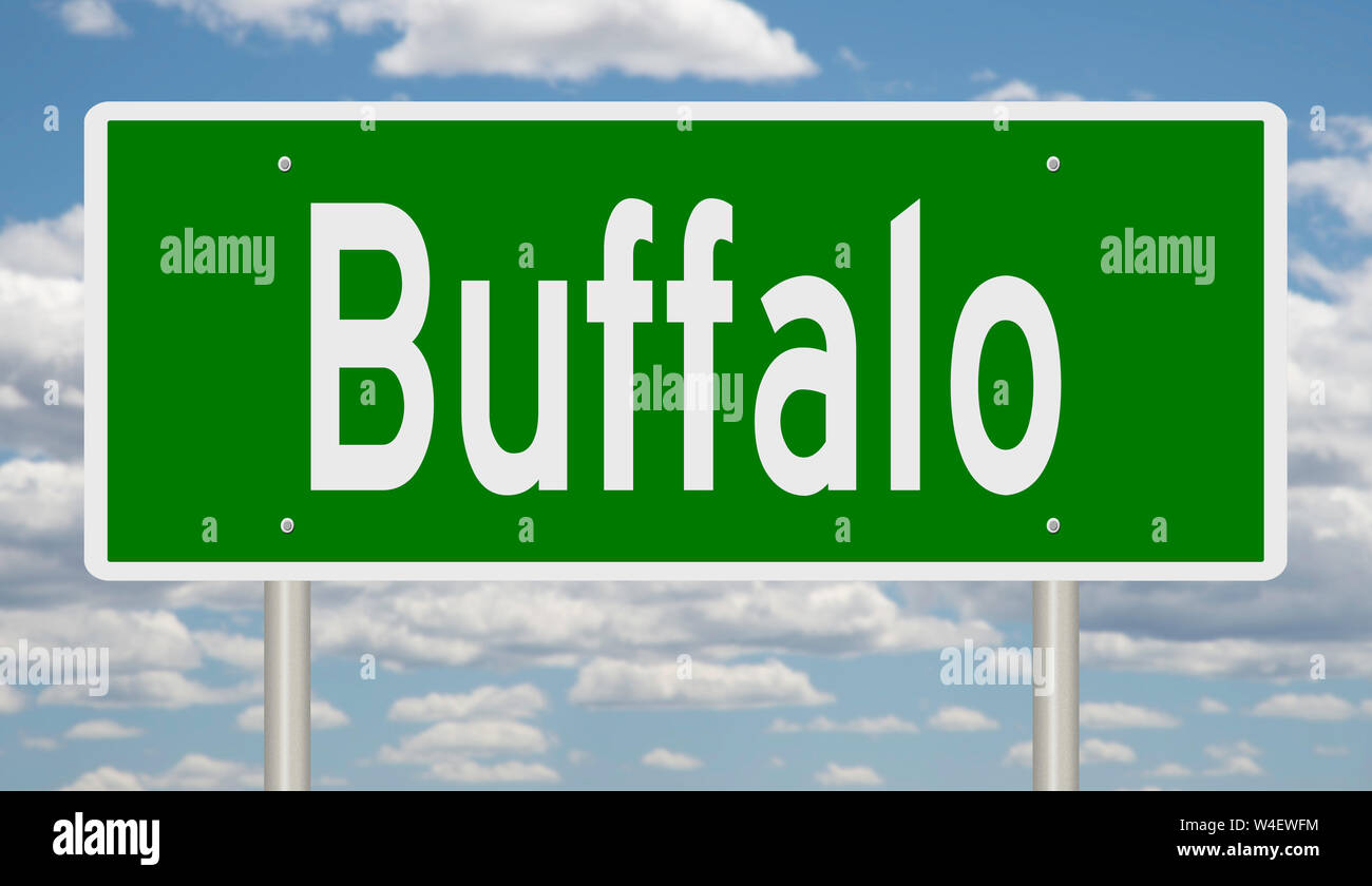 Rendering of a green highway sign for Buffalo Wyoming Stock Photo - Alamy