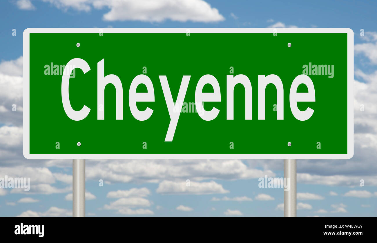 Rendering of a green highway sign for Cheyenne Wyoming Stock Photo - Alamy