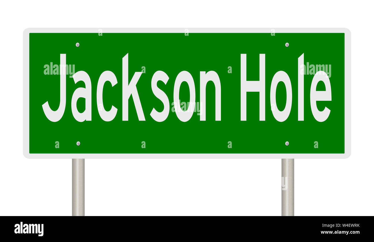 Rendering of a green highway sign for Jackson Hole Wyoming Stock Photo ...