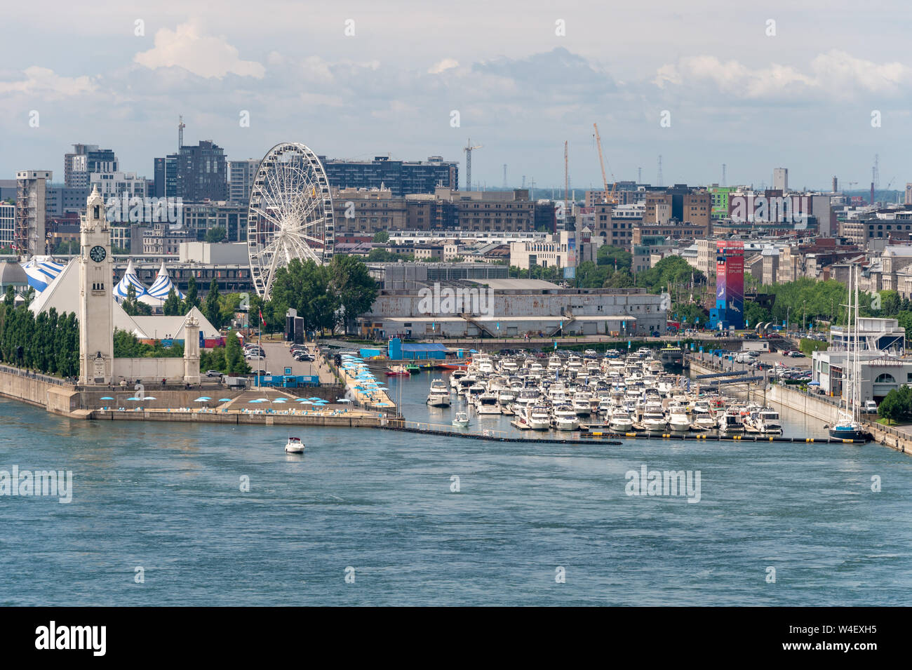 MONTREAL, CA - 21 July 2019. View of Montreal Marina and Old Port from ...
