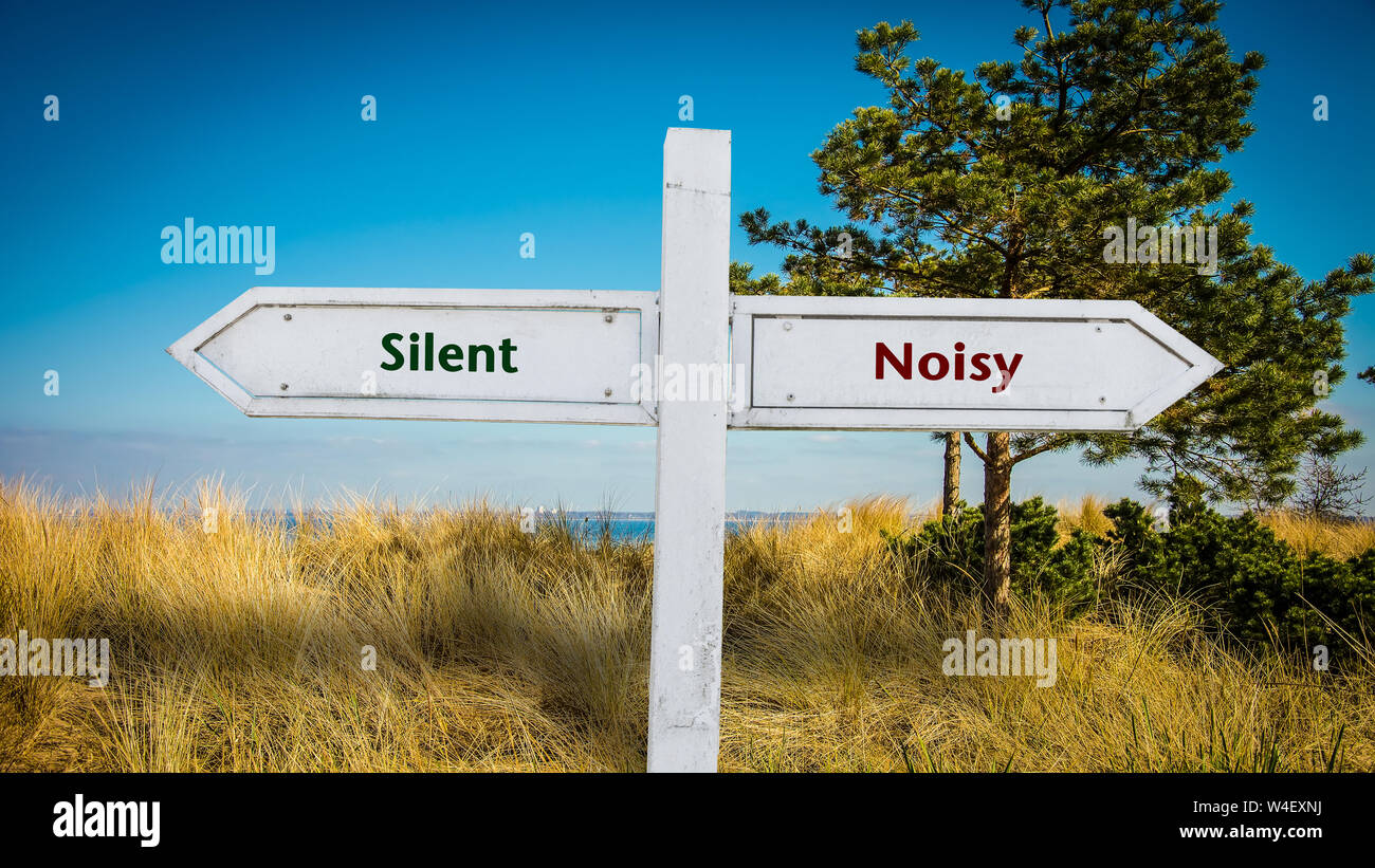 Street Sign the Direction Way to Silent versus Noisy Stock Photo - Alamy