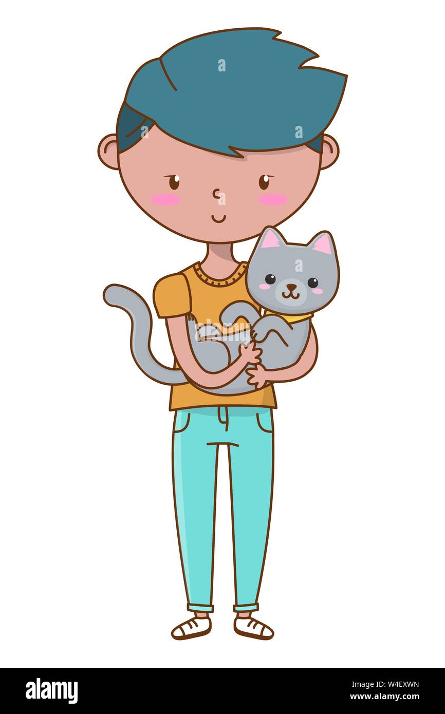 Boy with cat cartoon design, Mascot pet animal domestic cute life ...