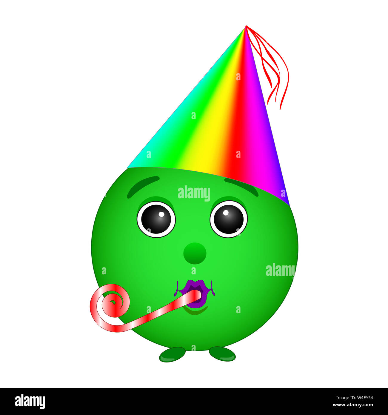 A party hat. Green smiley face .Pipe for the holiday. isolated, white ...