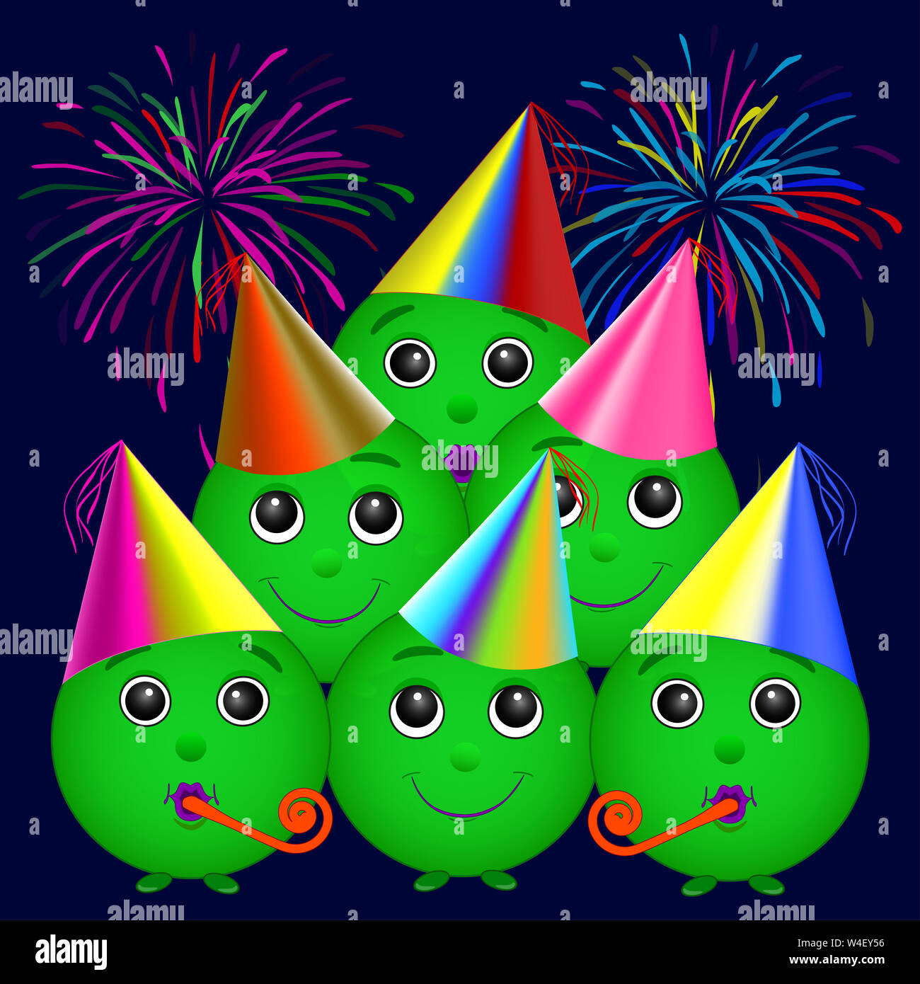 Holiday card. A party hat. Green smiley face .Pipe for the holiday ...