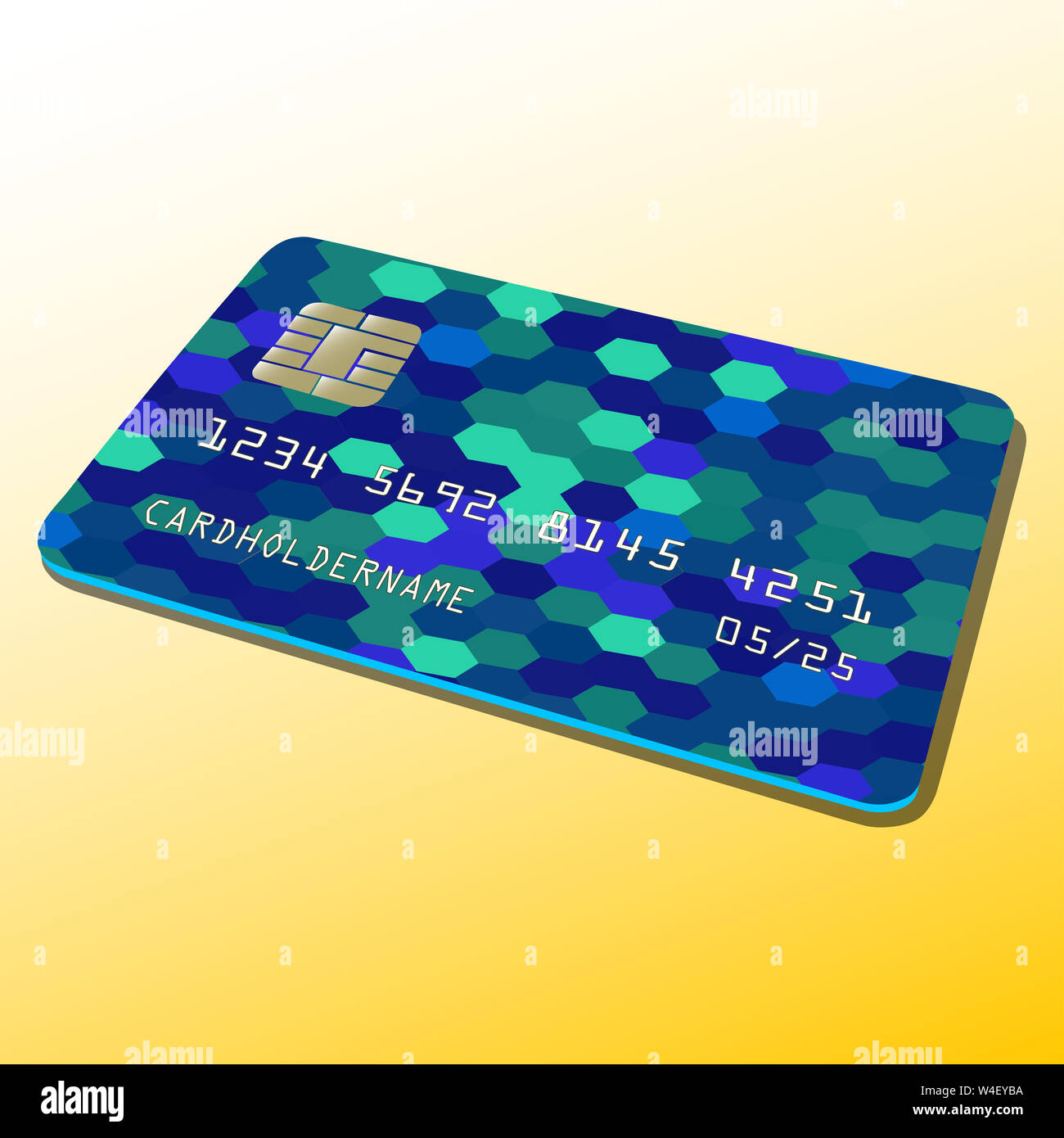 Flat credit card drawing, Blue credit card. Credit card with a chip ...