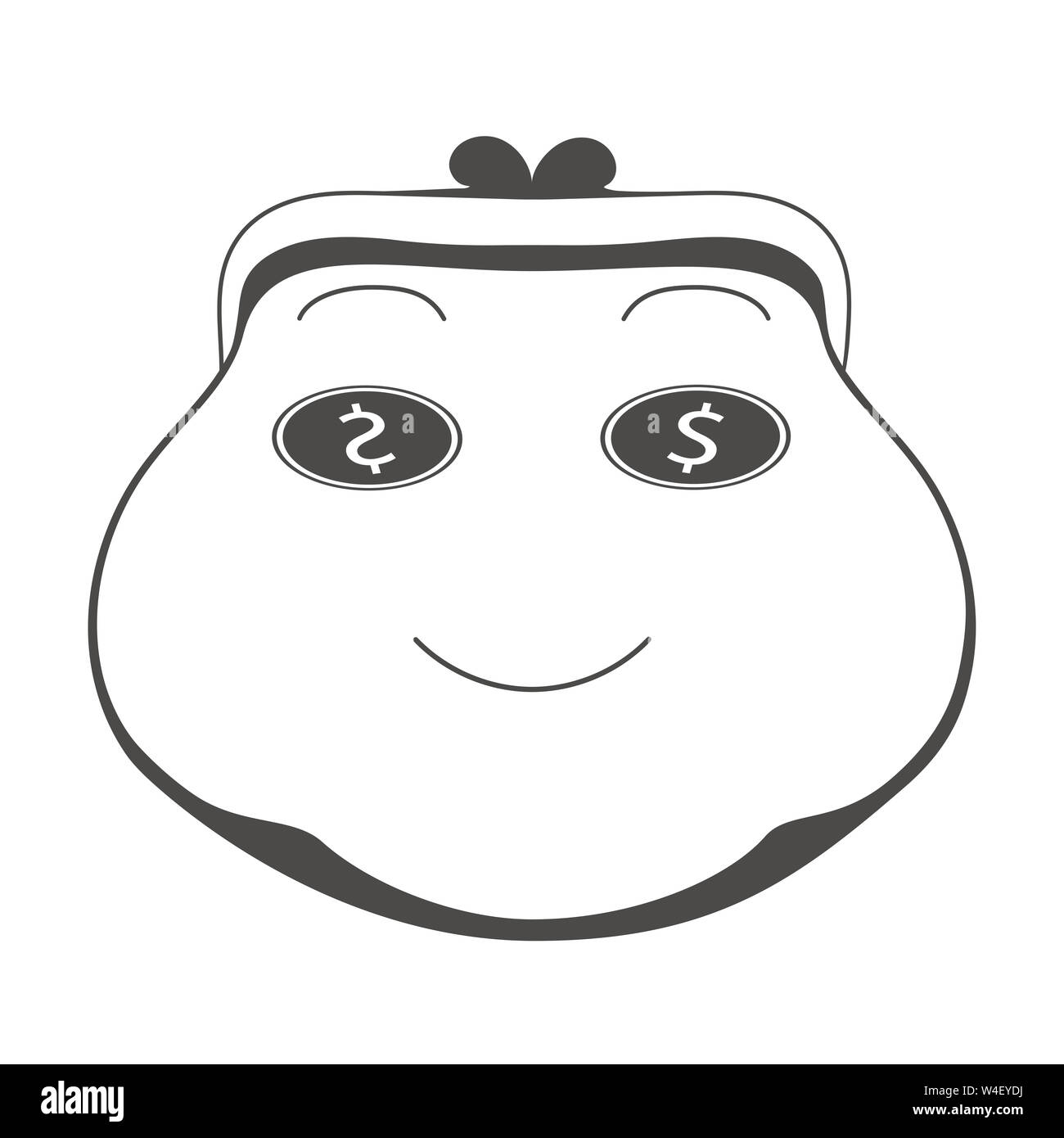 Linear drawing of the wallet. Wallet icon. Eyes are dollars. Isolated ...