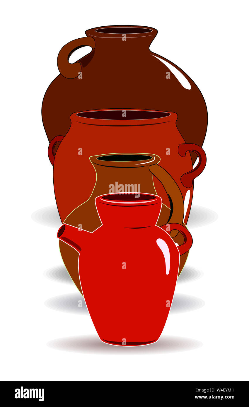 Flat drawing of ceramic jugs. Tableware for drinks. Ceramic jug ...