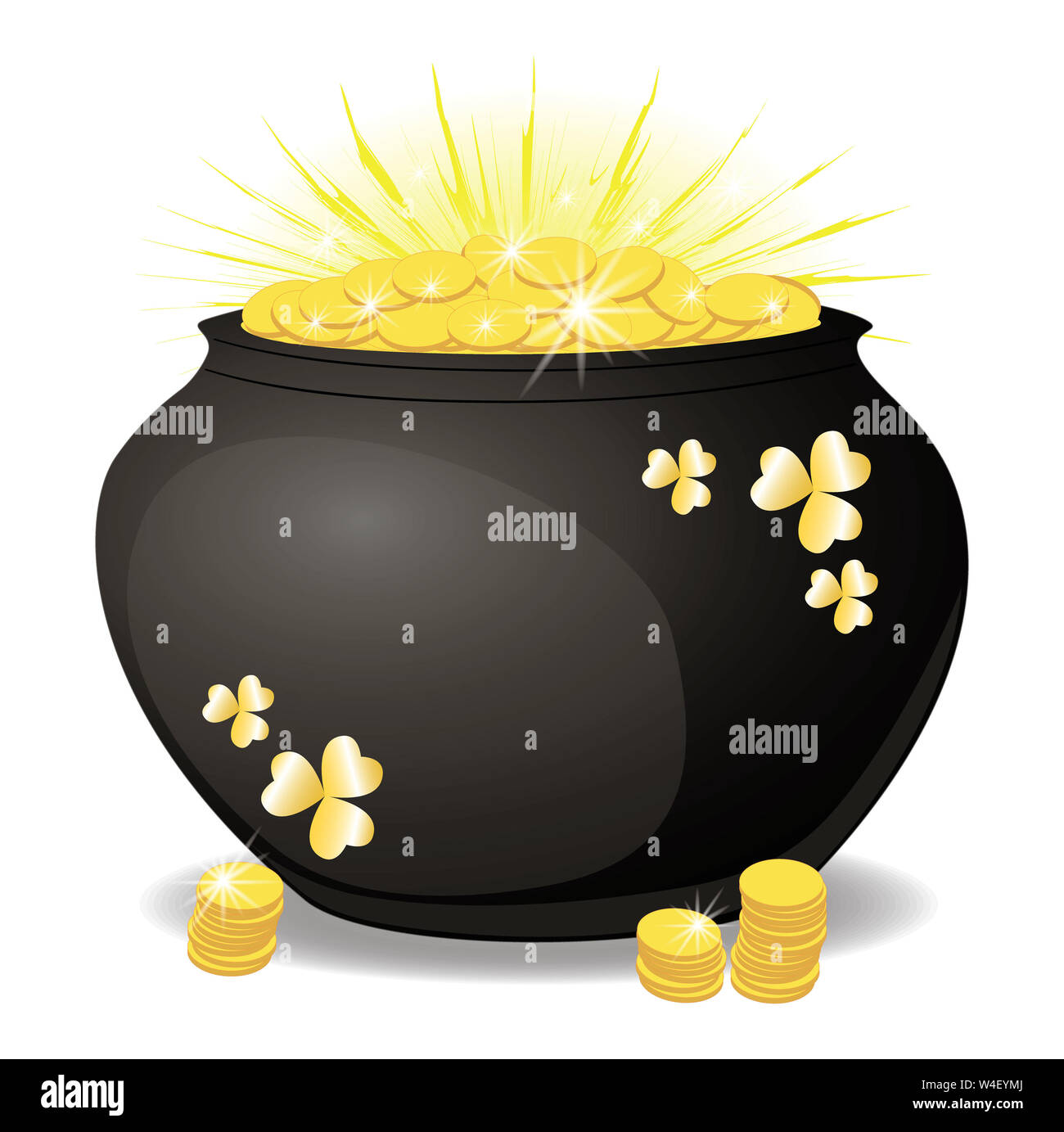Money in a pot, the glitter of gold coins . A lot of coins in the ...