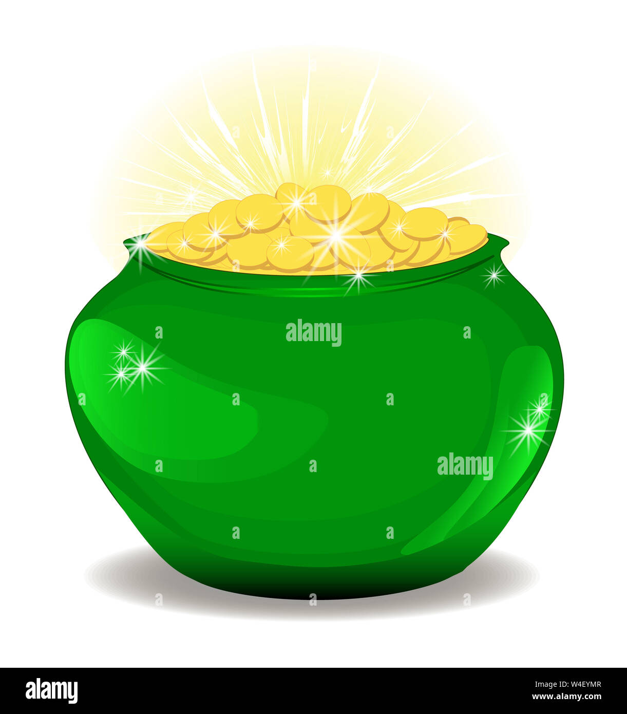 Money in a pot, the glitter of gold coins . A lot of coins in the ...