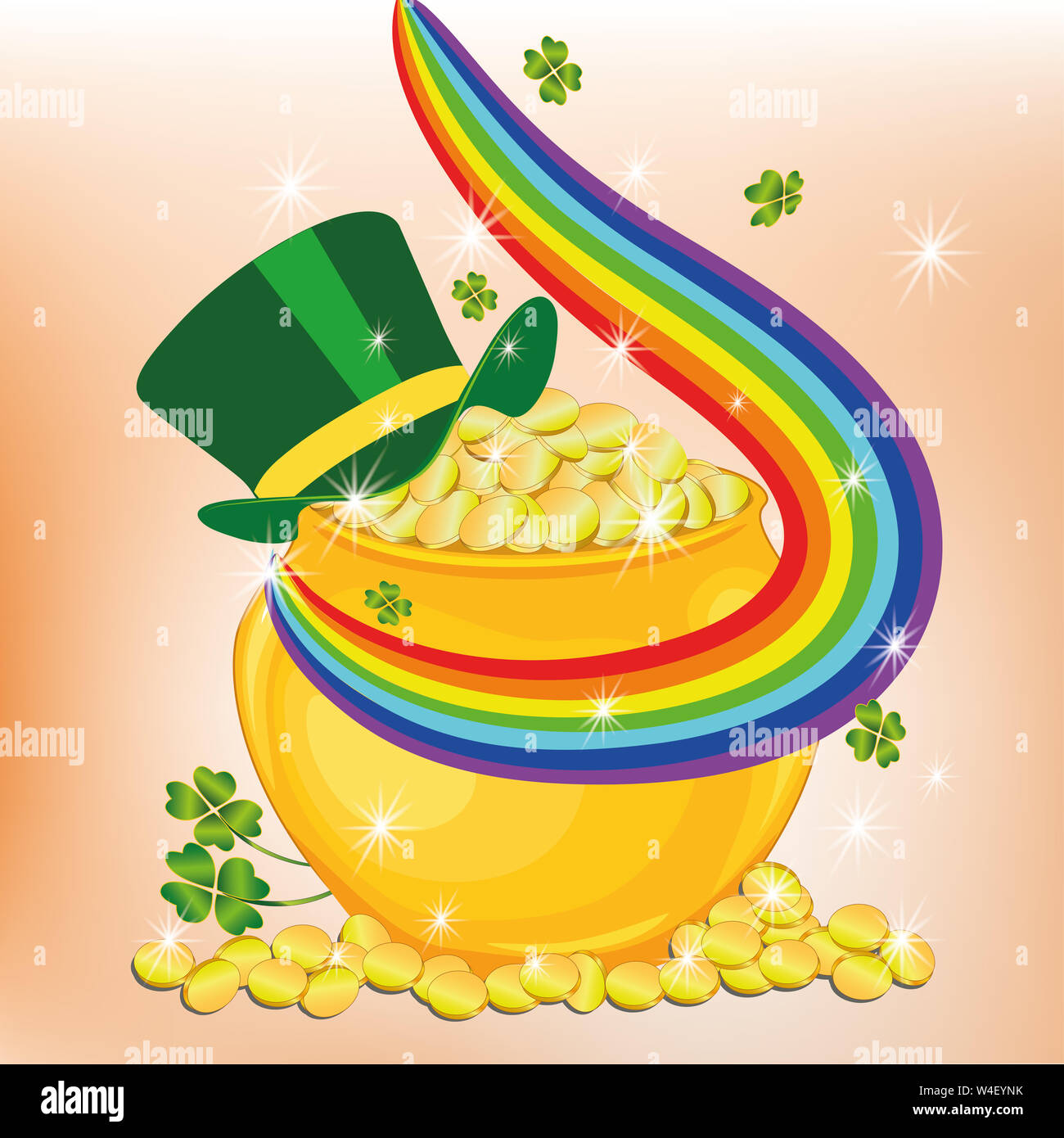 A Golden pot full of gold coins. The banker's hat is green. Green ...