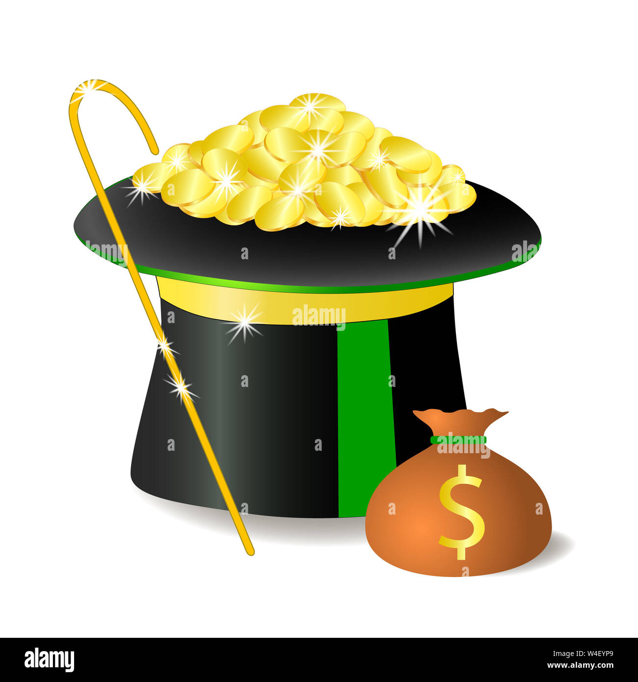 There is a lot of money in the banker's hat . Banker's cane. Coins in a ...