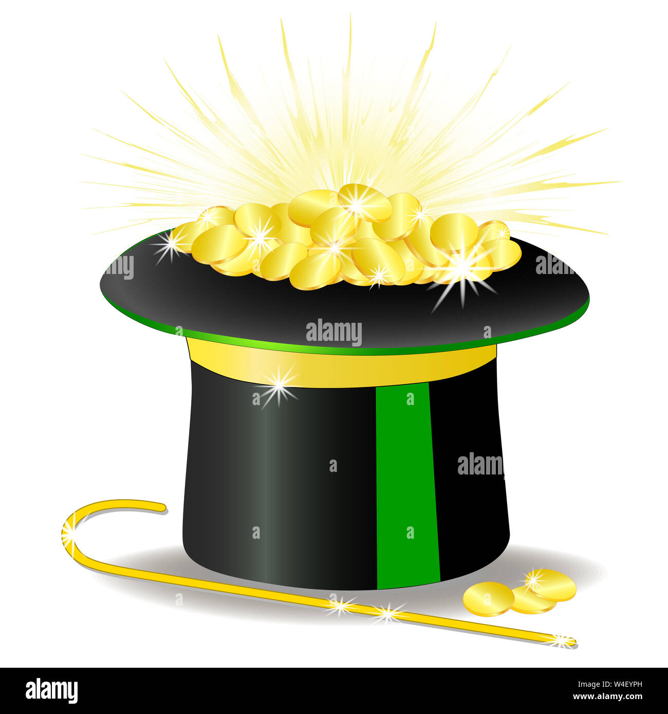 There is a lot of money in the banker's hat .. Banker's cane. Coins ...