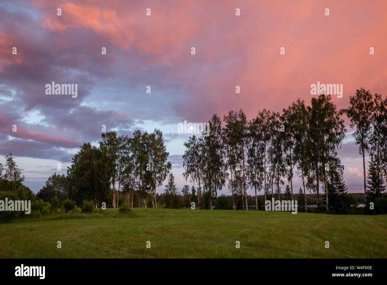 Purple sunset sky in countryside Stock Photo - Alamy