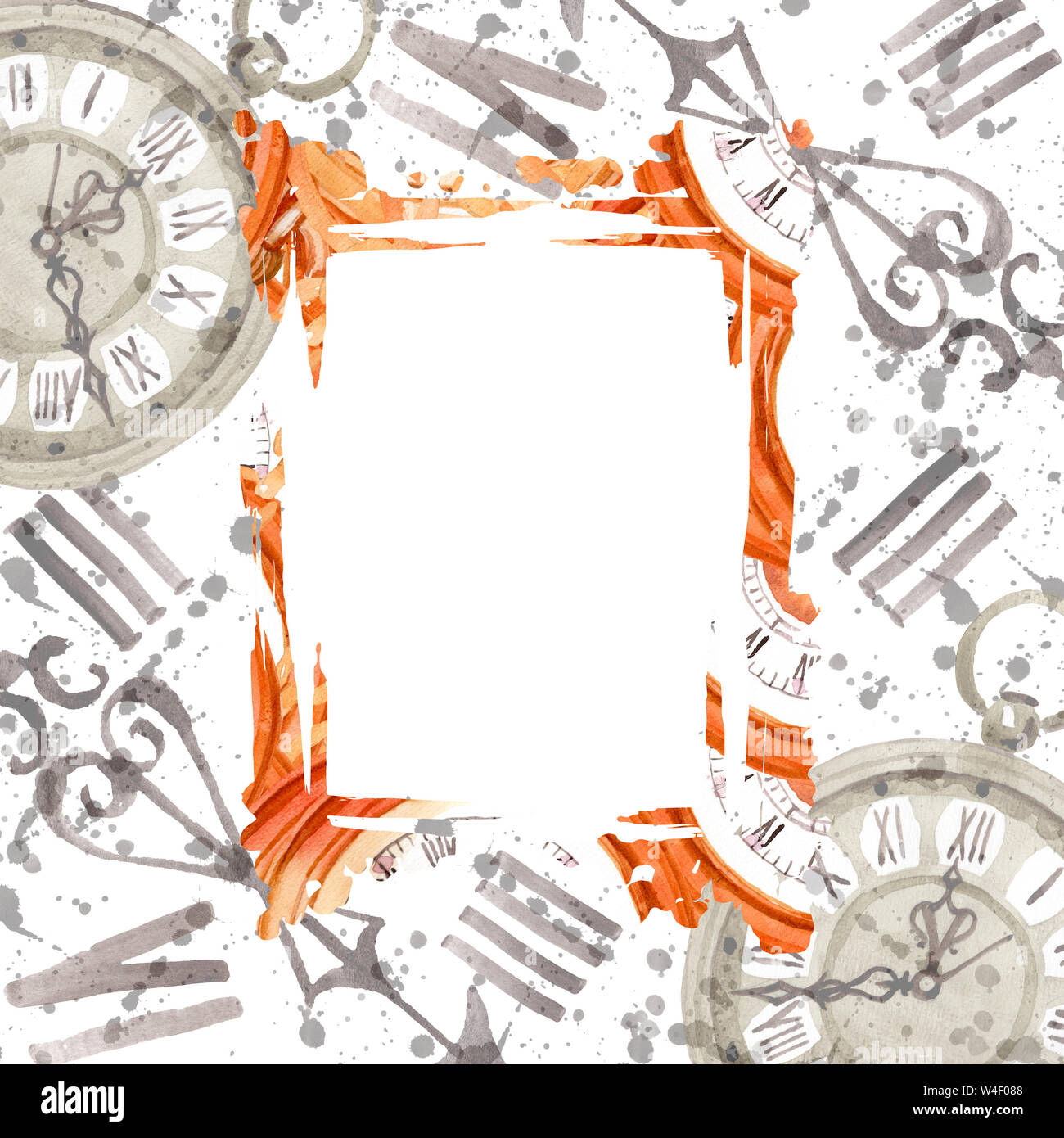 Vintage old clock pocket watch. Watercolor background illustration set ...