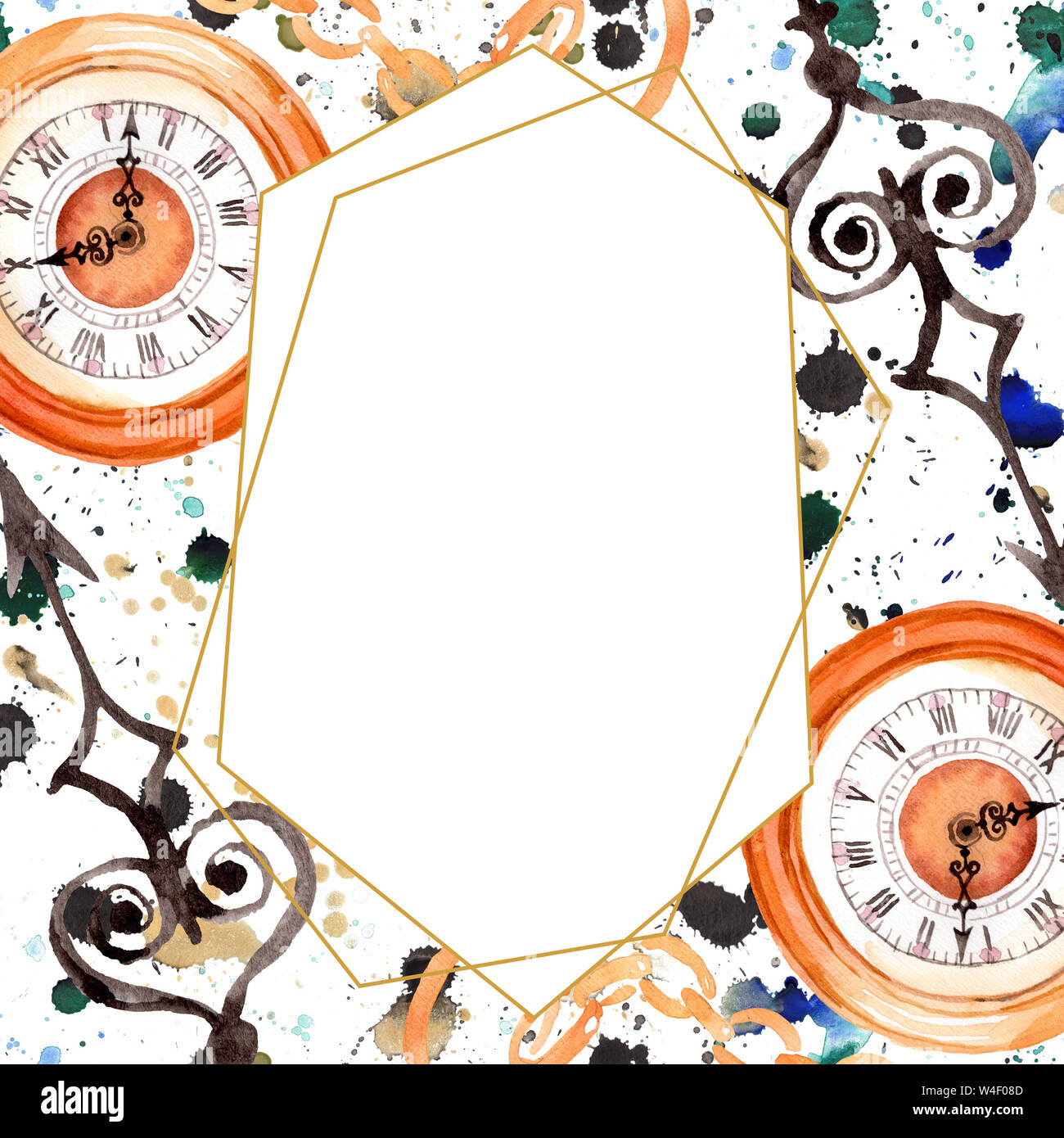 Vintage old clock pocket watch. Watercolor background illustration set ...