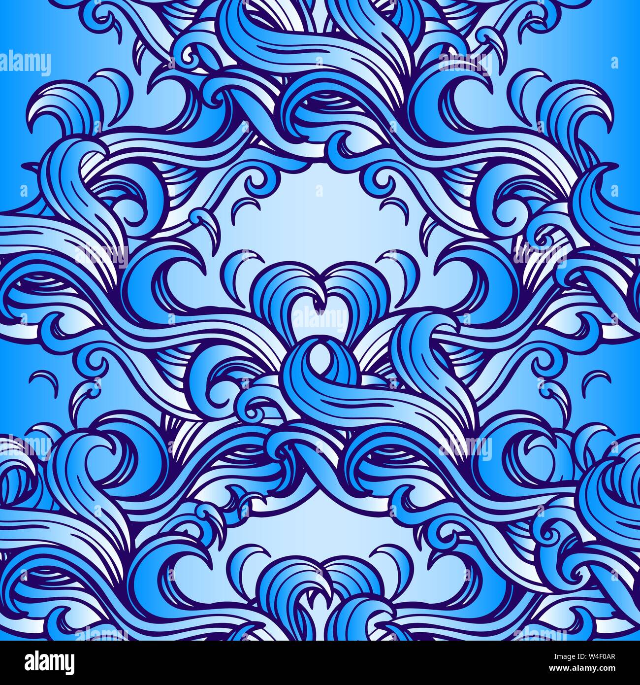 Ocean waves seamless pattern. Marine background. Hand drawn doodle ...