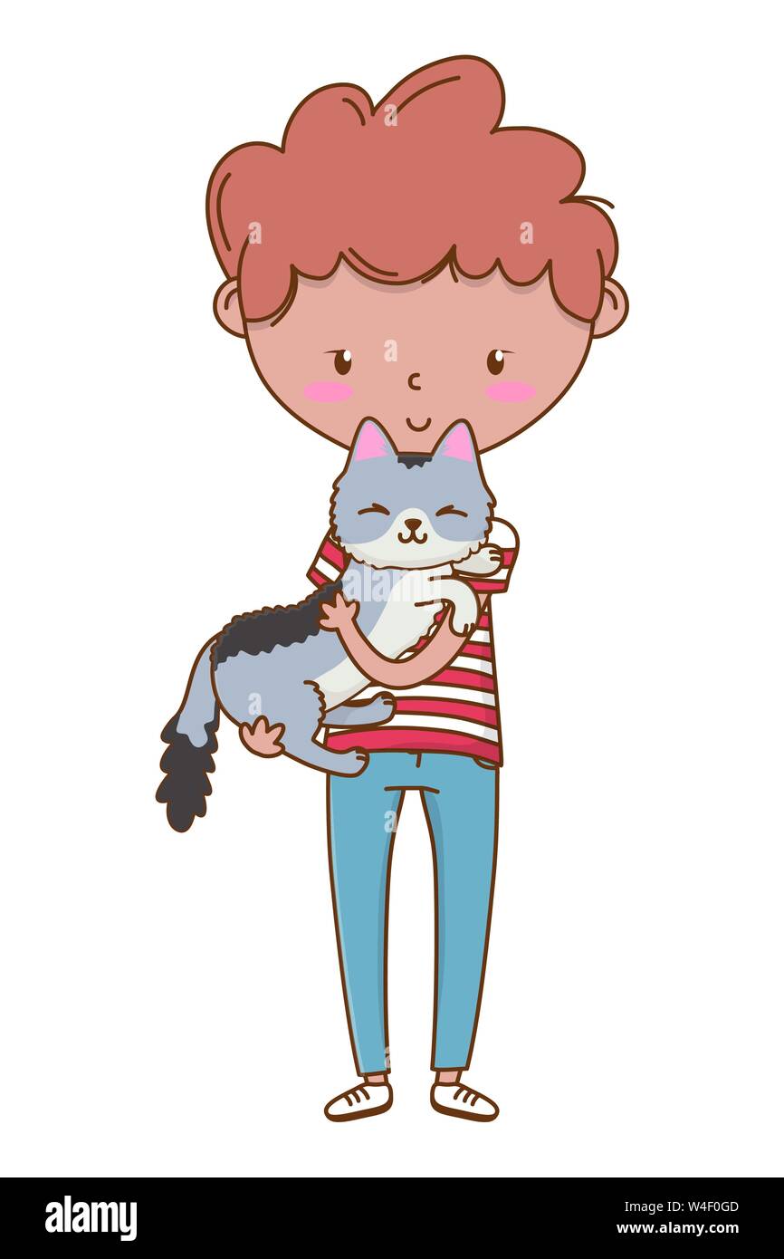 Boy with cat cartoon design, Mascot pet animal domestic cute life ...
