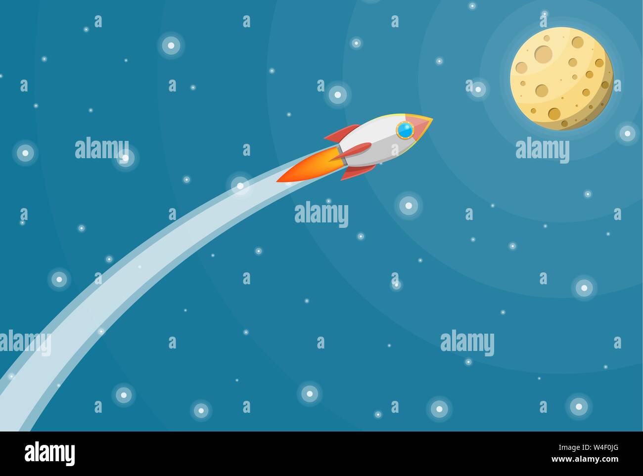 Cartoon rocket in the sky. Full moon in night sky Stock Vector Image ...