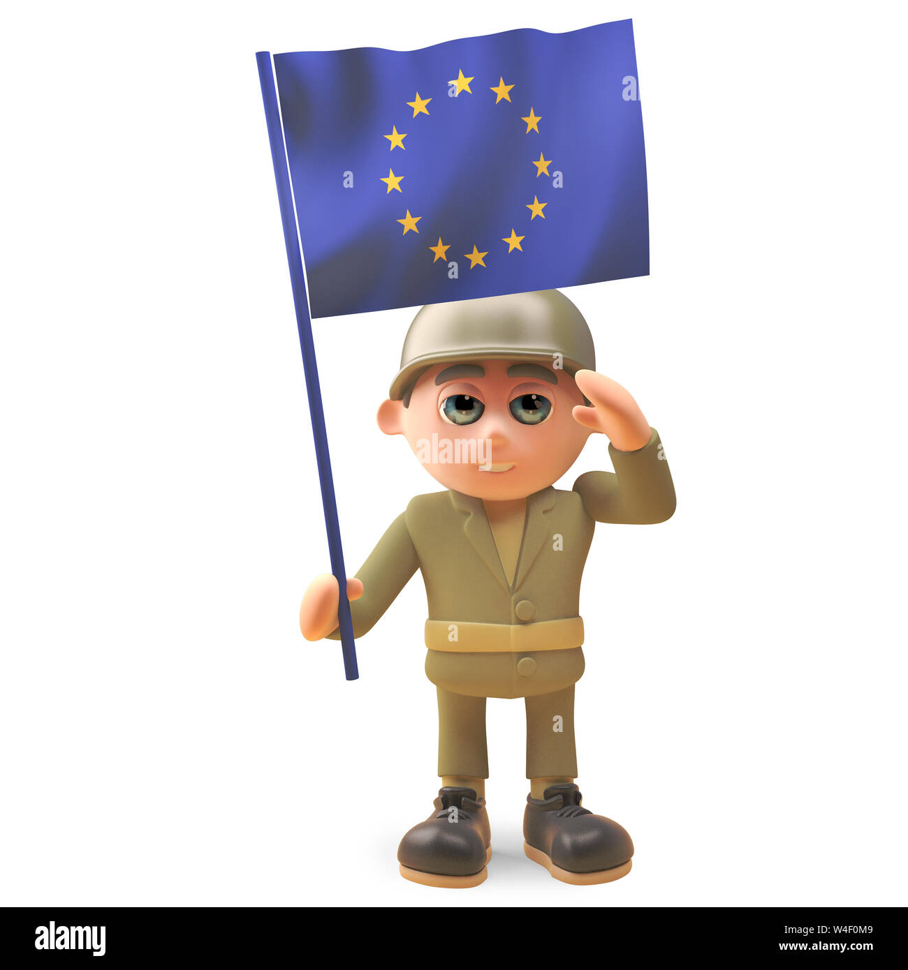 Army soldier character in 3d wearing uniform and saluting the European ...