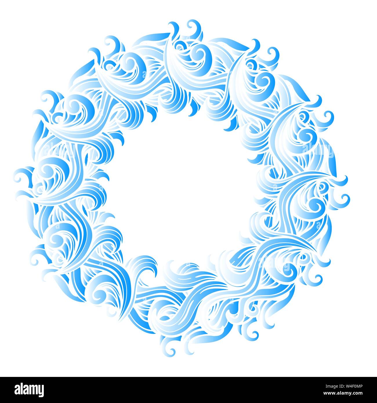 Sea wave mandala with curls and swirls. Ocean ornament. Isolated on ...