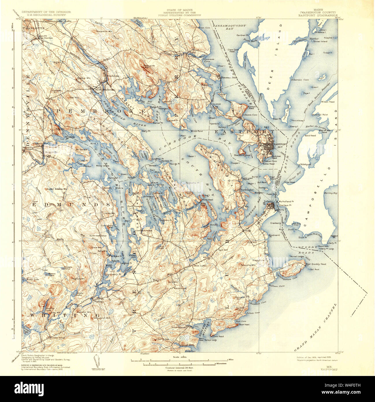 Maine USGS Historical Map Eastport 460376 1908 62500 Restoration Stock ...
