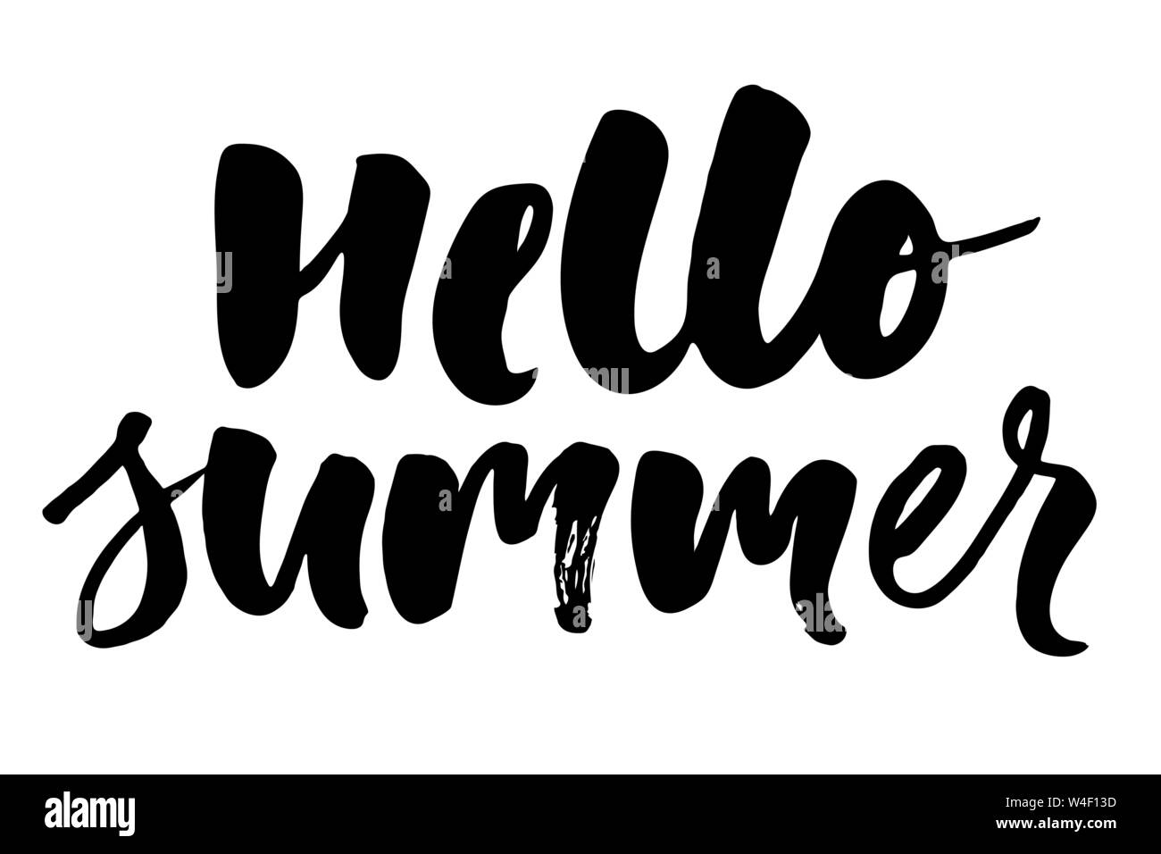 hello summer text lettering calligraphy phrase black Stock Vector Image ...