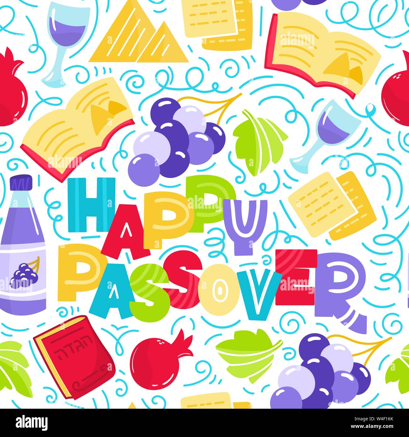 Happy Passover seamless pattern Jewish holiday Pesach. Colorful Vector ...