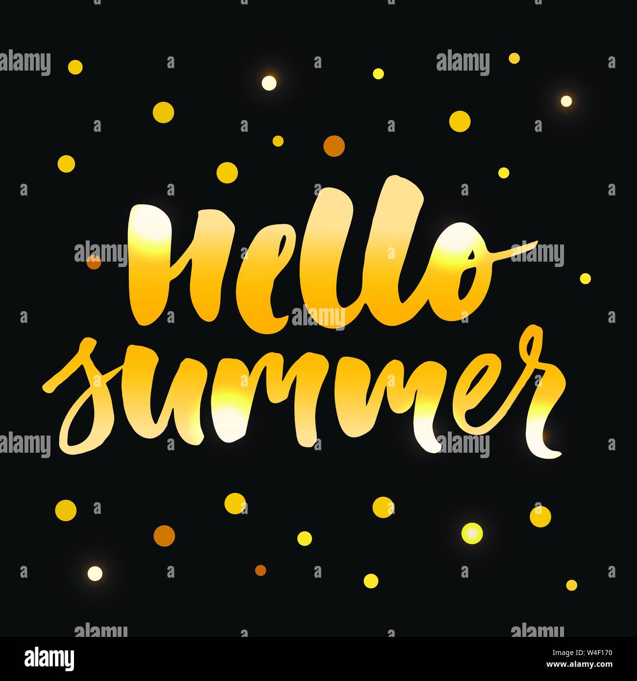 hello summer text lettering calligraphy phrase black gold Stock Vector ...
