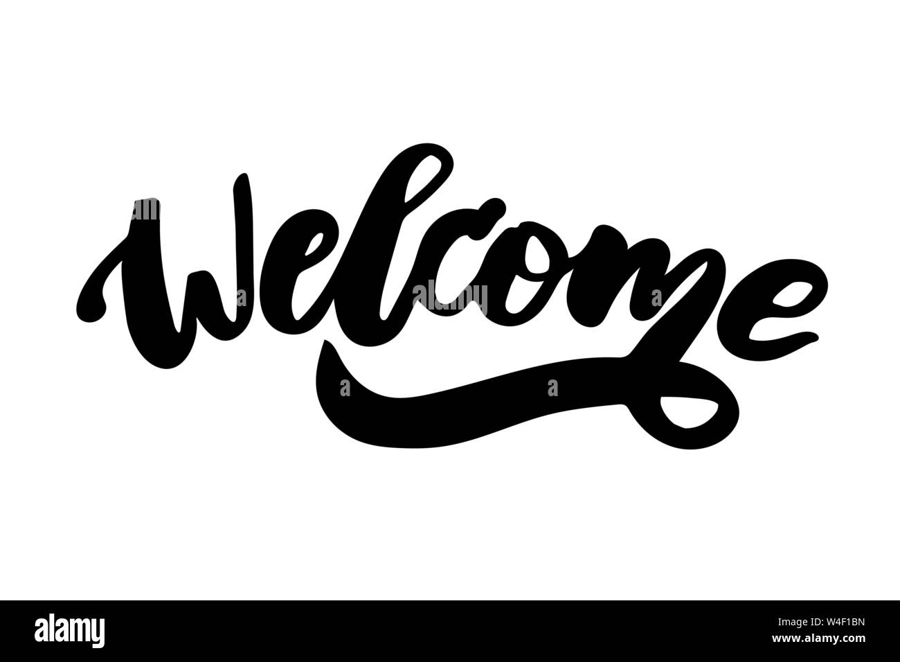 Welcome text lettering calligraphy phrase black white Stock Vector ...