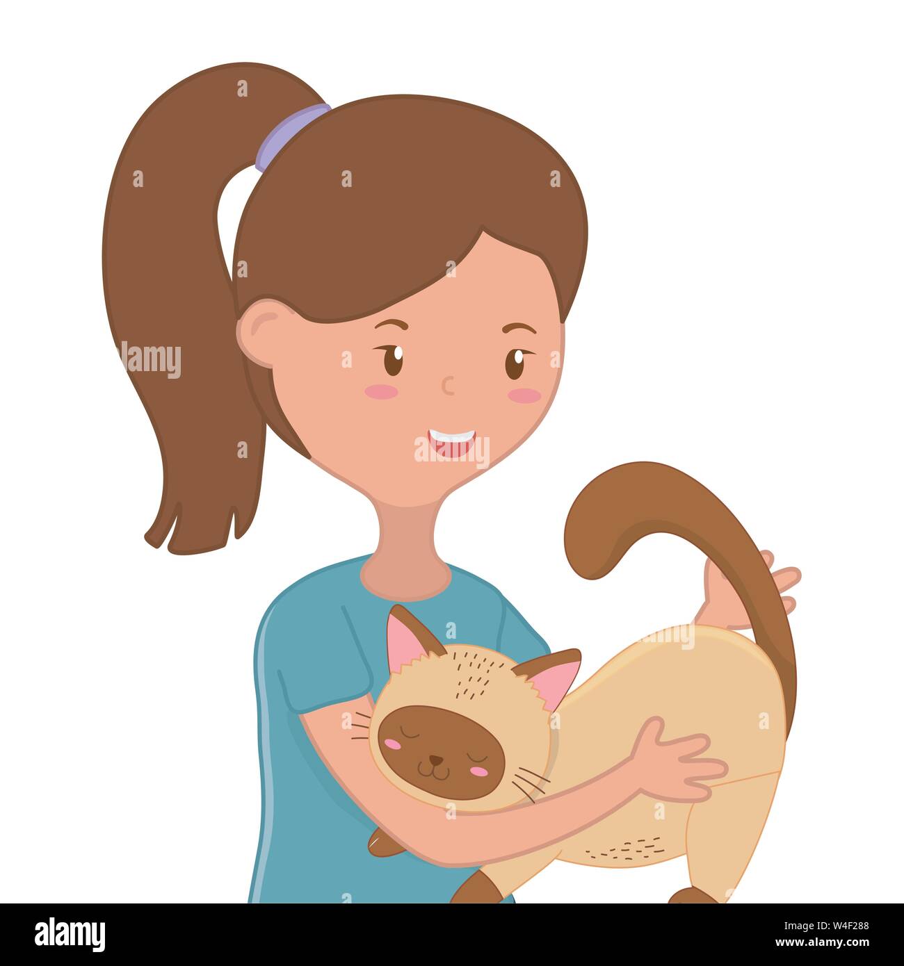 Girl with cat cartoon design, Mascot pet animal domestic cute life ...