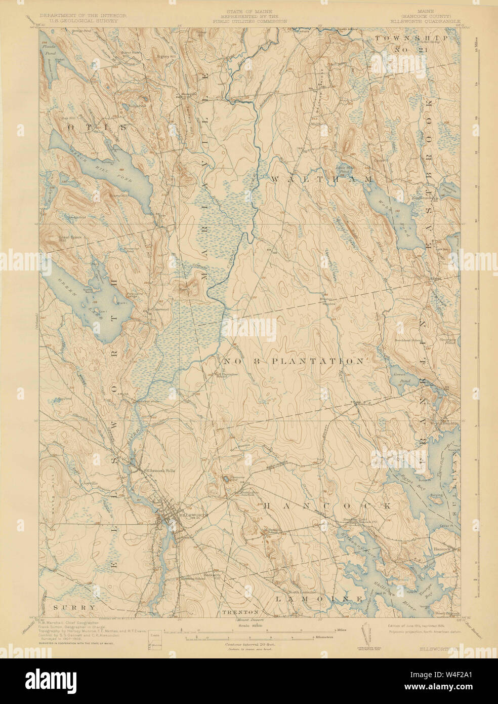 Maine USGS Historical Map Ellsworth 306553 1911 62500 Restoration Stock ...