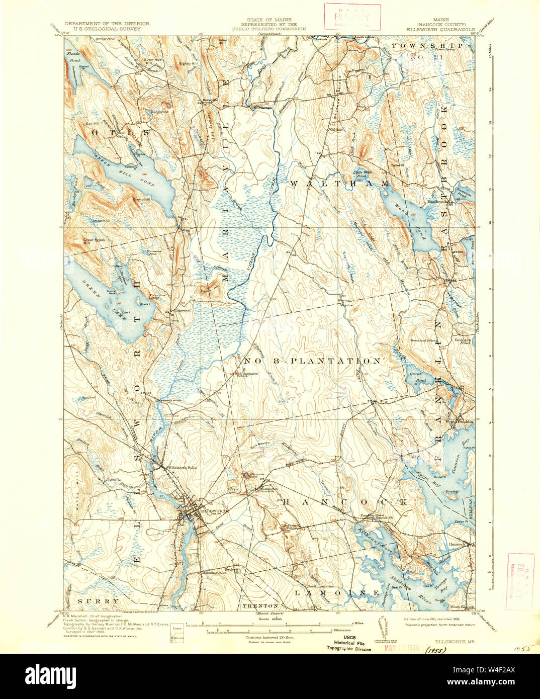 Maine USGS Historical Map Ellsworth 460380 1911 62500 Restoration Stock ...