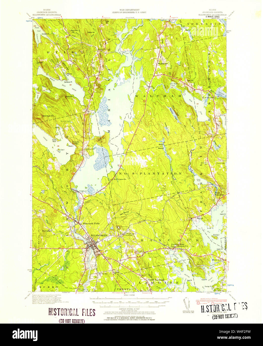 Maine USGS Historical Map Ellsworth 460383 1940 62500 Restoration Stock ...